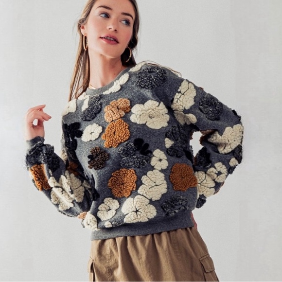 Modcloth | Sweaters | Nwt Modcloth Frozen Flower Sherpa Sweater Small ...